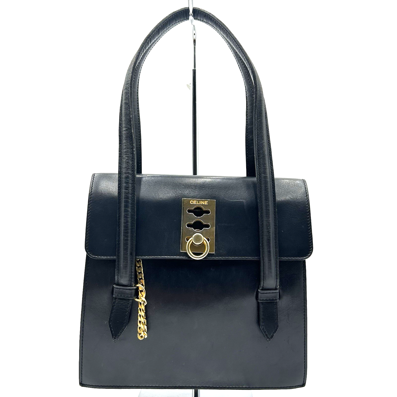 CELINE Black Leather Mini Handbag Chain Lock Gold Hardware Reuse FS ...