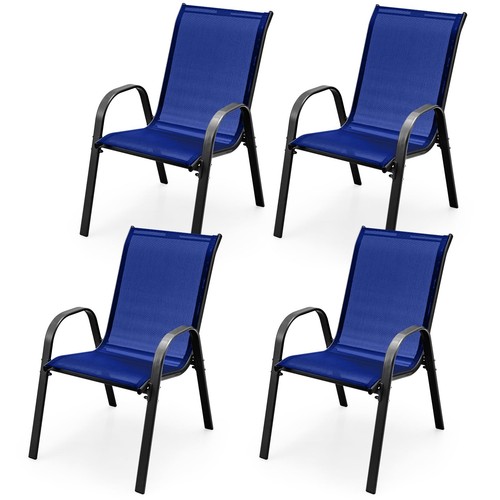 Patio Chairs, Stackable Patio Chairs Set of 4, Blue Lawn Chairs with ...