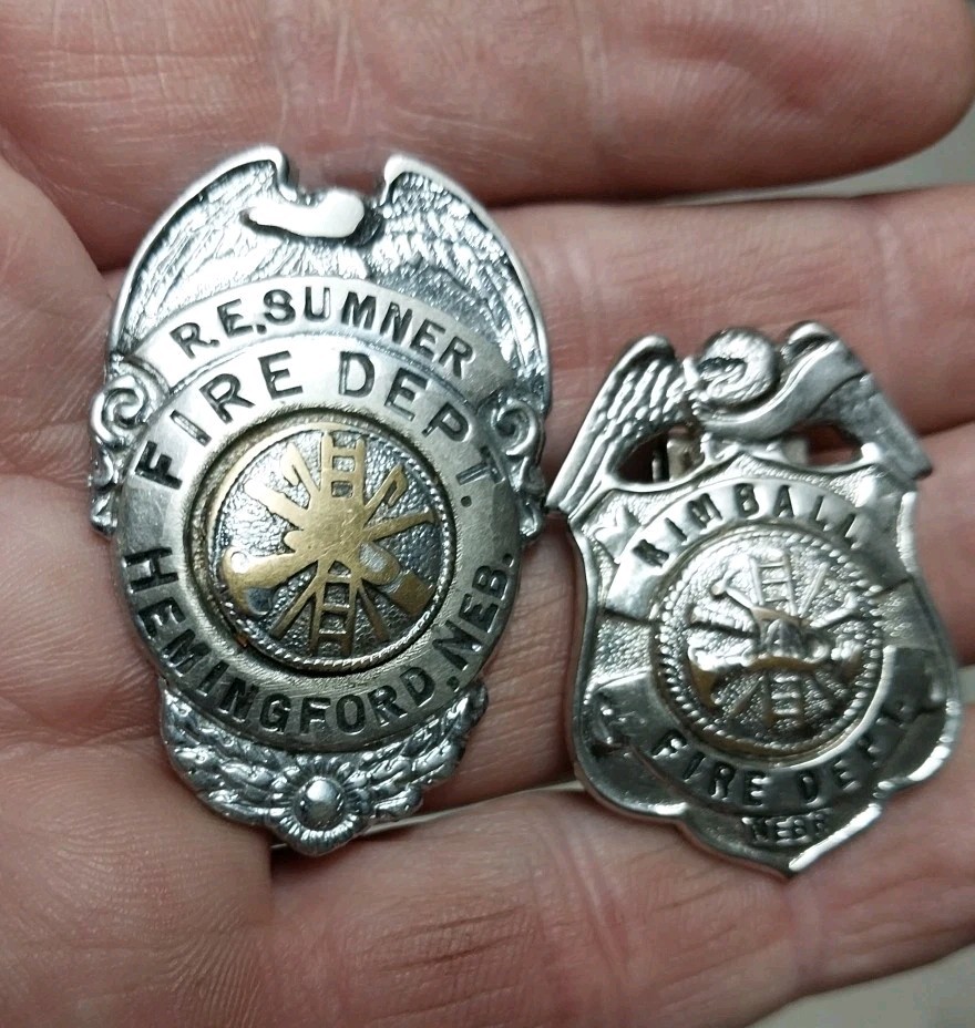 2 Vintage Kimball & Hemingford Nebraska Fire Department Badges | eBay