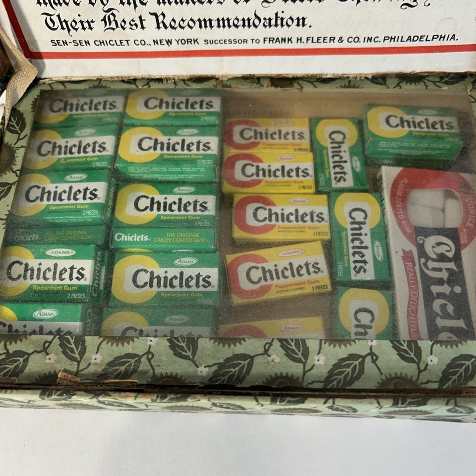 Antique Chiclets Gum Display Box Frank Fleer 1900s Glass Countertop Ad ...