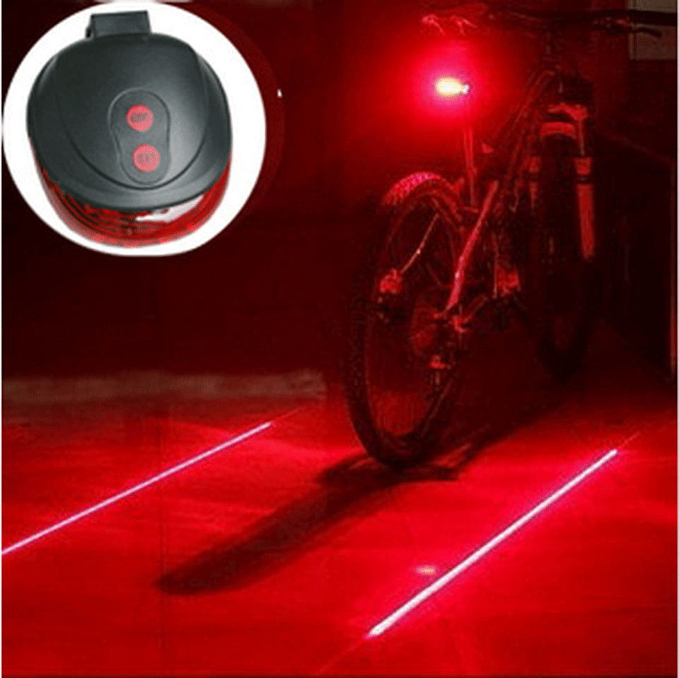 5 LED + 2 Laser Bike Bicycle Light Rear Tail Flashing Safety Warning ...