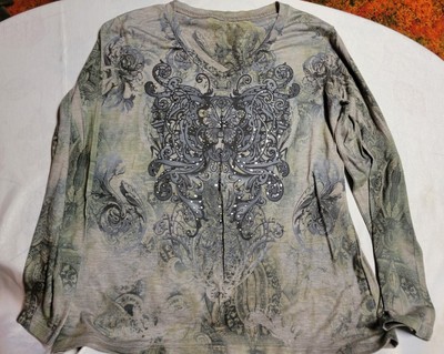 Greensource Green/Gray embellished XL long sleeve shirt | eBay