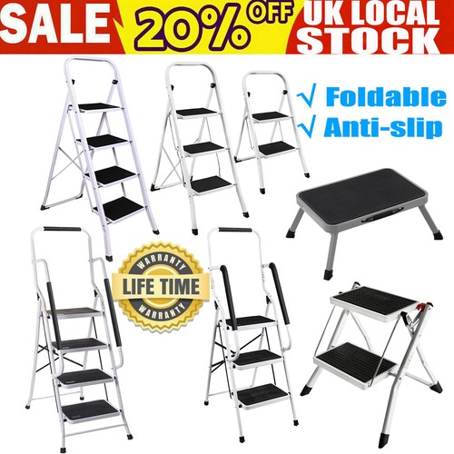 Folding 1 2 3 4 Step Ladder Safety Non Slip Mat Tread Small Stool ...