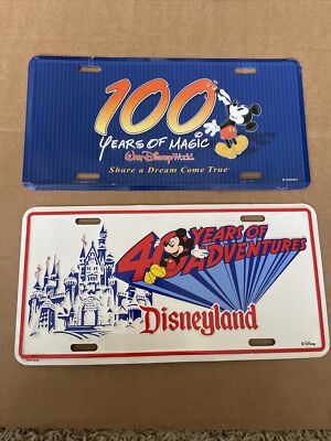 Two Disney's 100 Years of Magic Retired Car License Plates Tag Metal 40 ...
