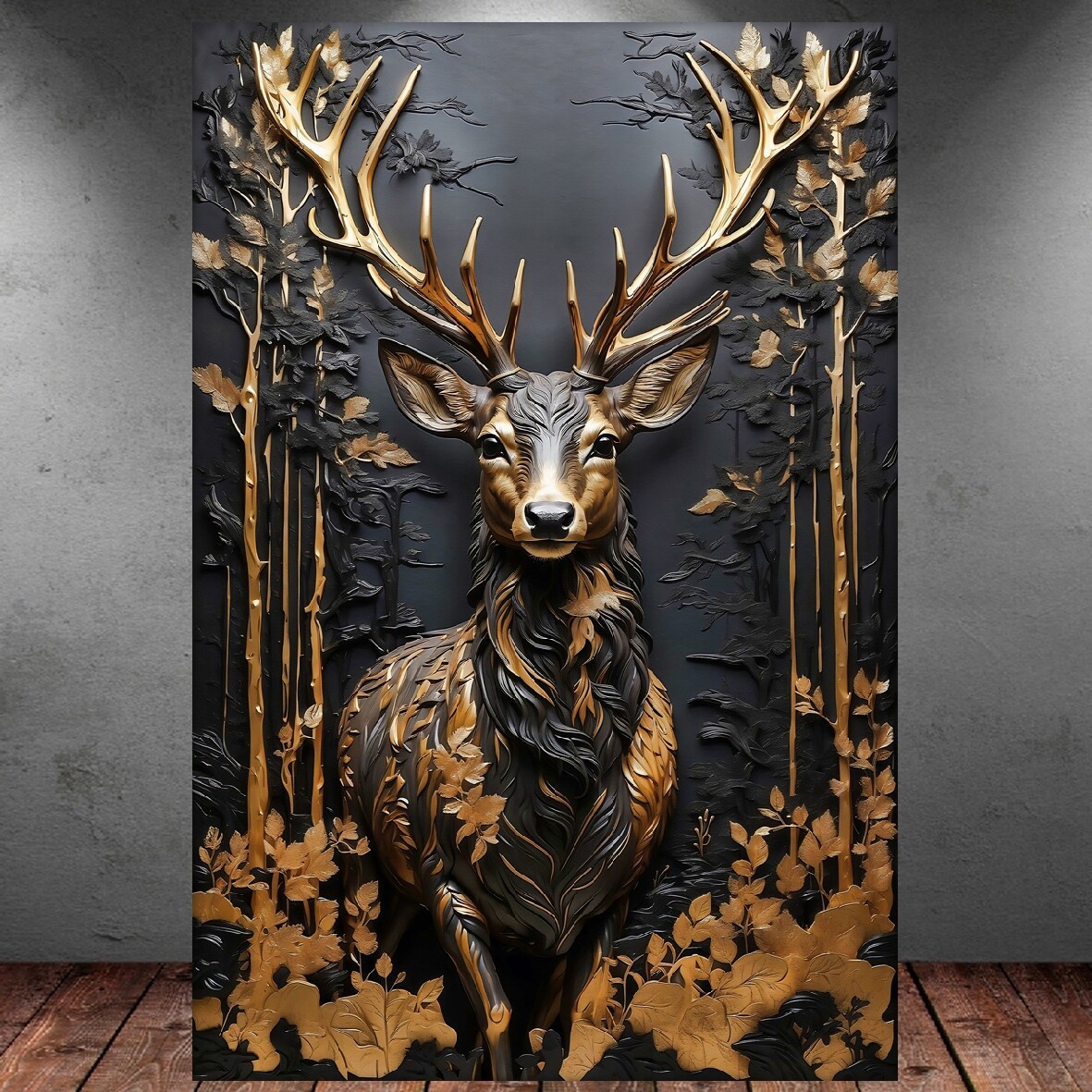 LEINWAND BILDER XXL HIRSCH HIRSCHKOPF SCHWARZ GOLD ABSTRAKT WAND POSTER ...