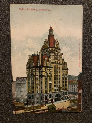 Postcard Milwaukee WI Wisconsin Pabst Building Street Car Trolley ...