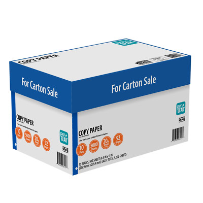 Copy Paper, 8.5" X 11", 92 Bright White, 20 Lb., 10 Ream Case (5,000 ...