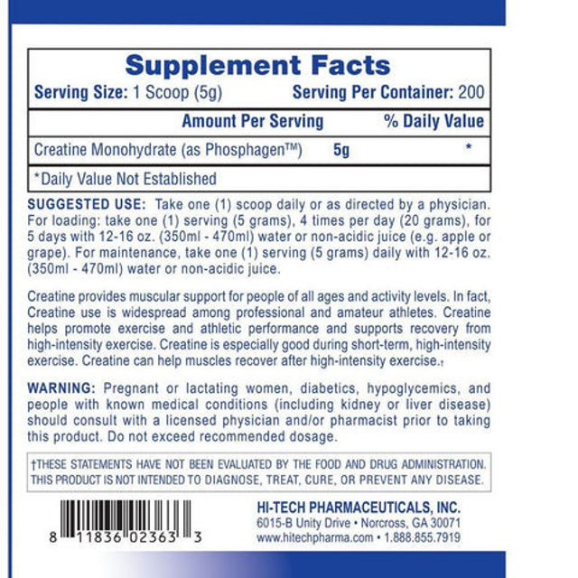 HI-TECH PHARMACEUTICALS CREATINE MONOHYDRATE Phosphagen™ Lean Muscle ...