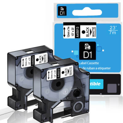 45013 S0720530 Label Tape Compatible for Dymo 12mm Black/White ...