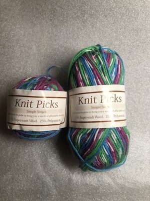 Lot of 2 SKEINS KNIT PICKS YARN SIMPLE STRIPES WOOL NYLON MULTI COLOR ...