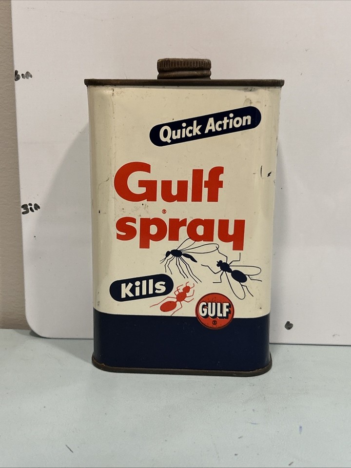 Vtg GULF Insect spray 1 Qt Tin Metal Can Collectible 8In Tall Empty | eBay