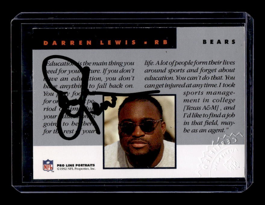DARREN LEWIS 1992 PRO LINE PORTRAITS CERTIFIED AUTO - CHICAGO BEARS | eBay