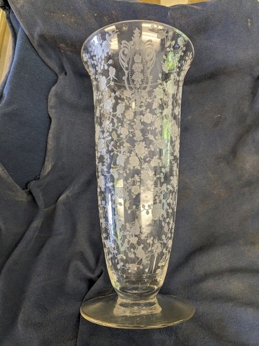 Cambridge ROSE POINT Etched 11" W Sticker Vase #278 Hard-to-Find ...
