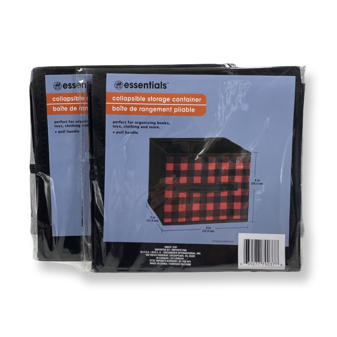 Buffalo Check Fabric Storage Bin Cube with Handle Black & Red 9x9x8" | eBay