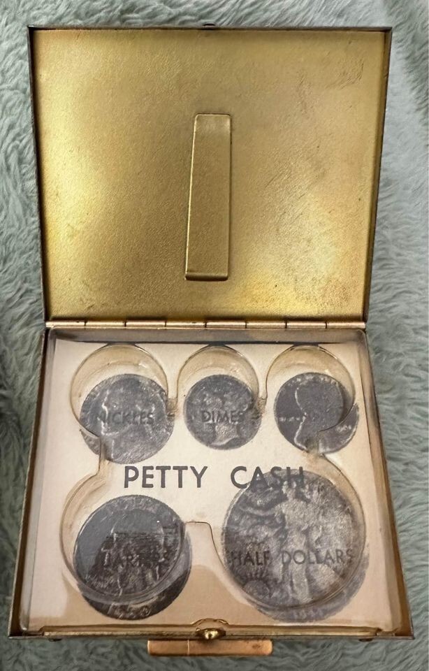 Vintage Petty Cash Money Box, Gold with Rhinestones, Fits in a Pocket ...
