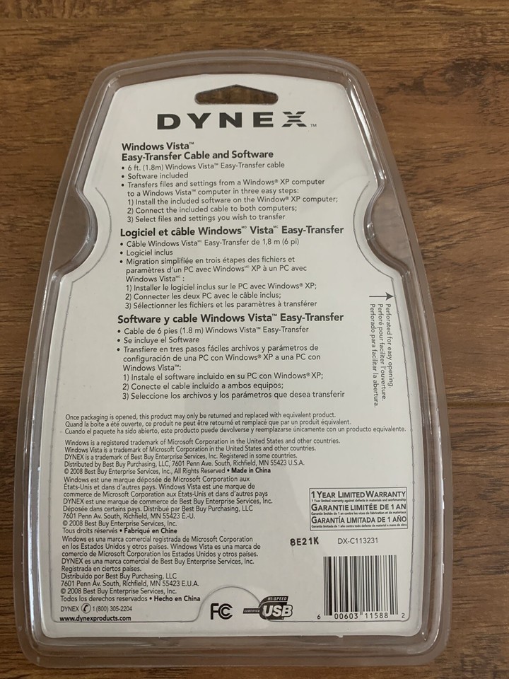 BRAND NEW Dynex: Easy-Transfer Cable and Software 6 feet 1.8 m Windows ...