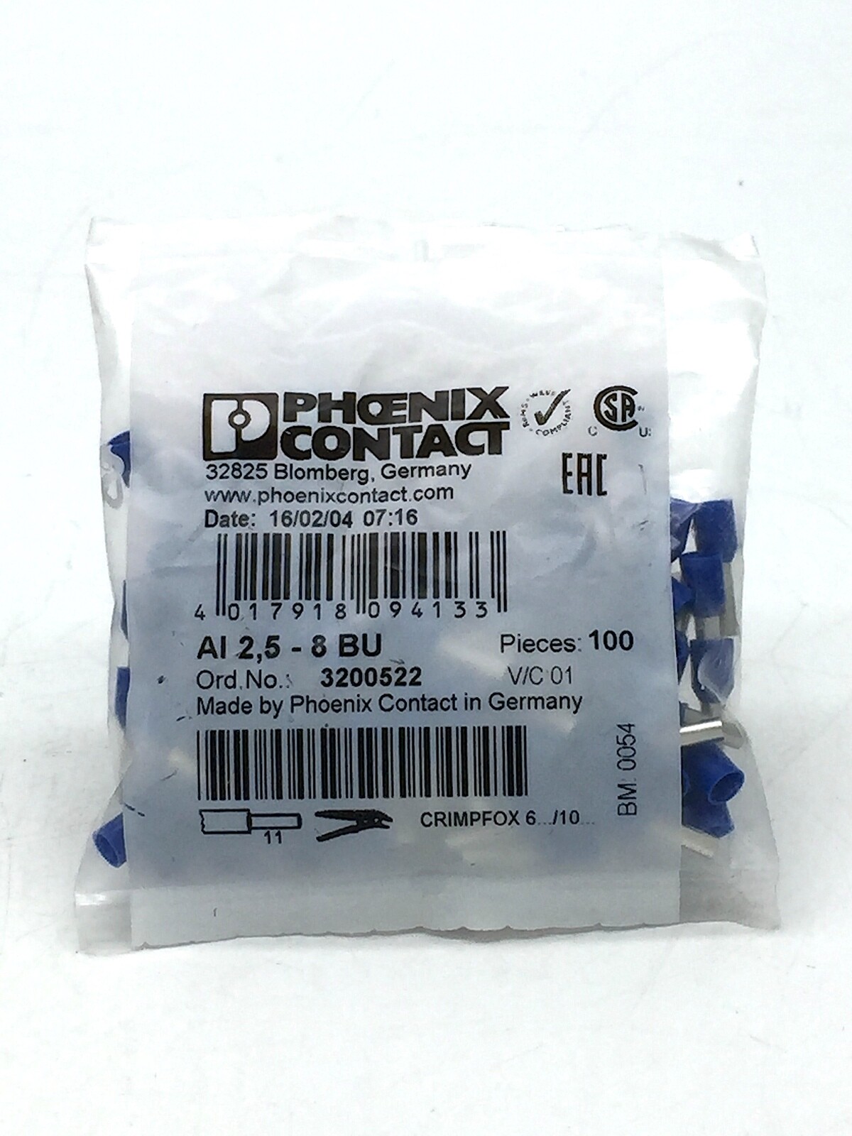 Phoenix Contact Terminals Cable End Sleeve AI 2,5 8 BU 3200522 Blue ...