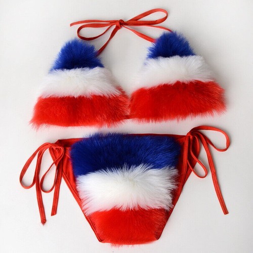 Fox Fur Swimsuit Beach Bikini Sexy Split Fur Bikini Set Micro Bra G ...