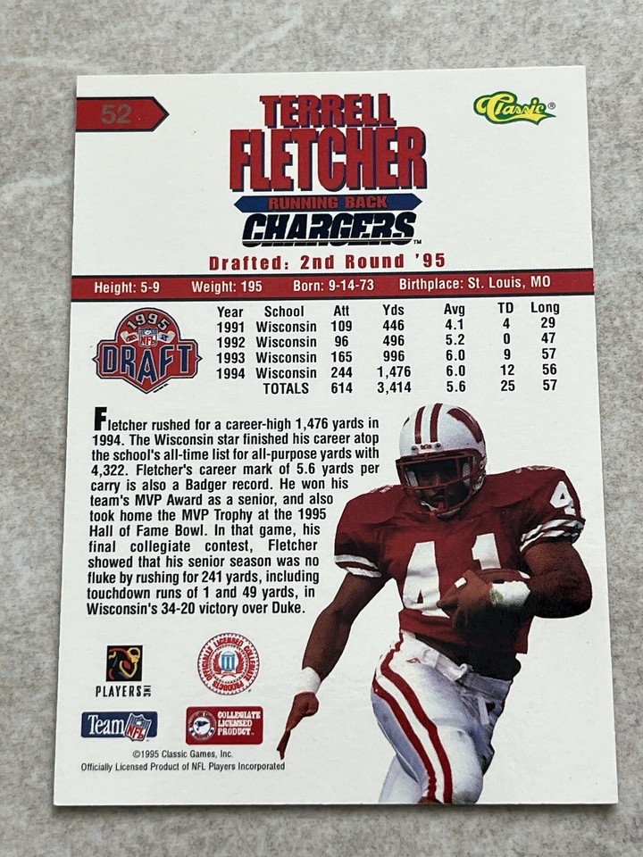 1995 Classic NFL Draft #52 Terrell Fletcher Wisconsin Badgers | eBay