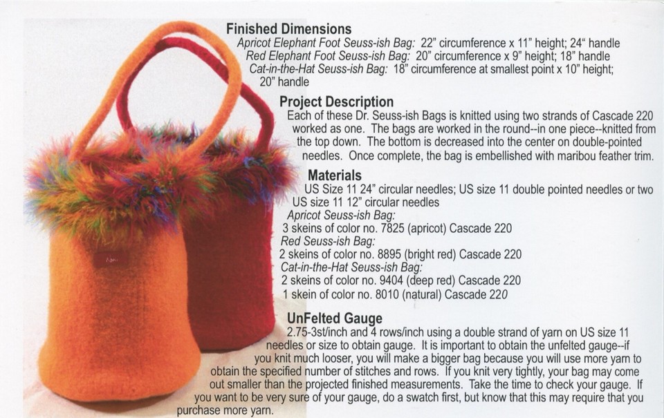 Noni Knitting Felt Pattern 103 Dr. Seuss-ish Elephant Foot Shoulder ...