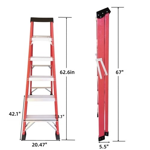 5-Foot Fiberglass Step Ladder, 500 lb Load Capacity | eBay