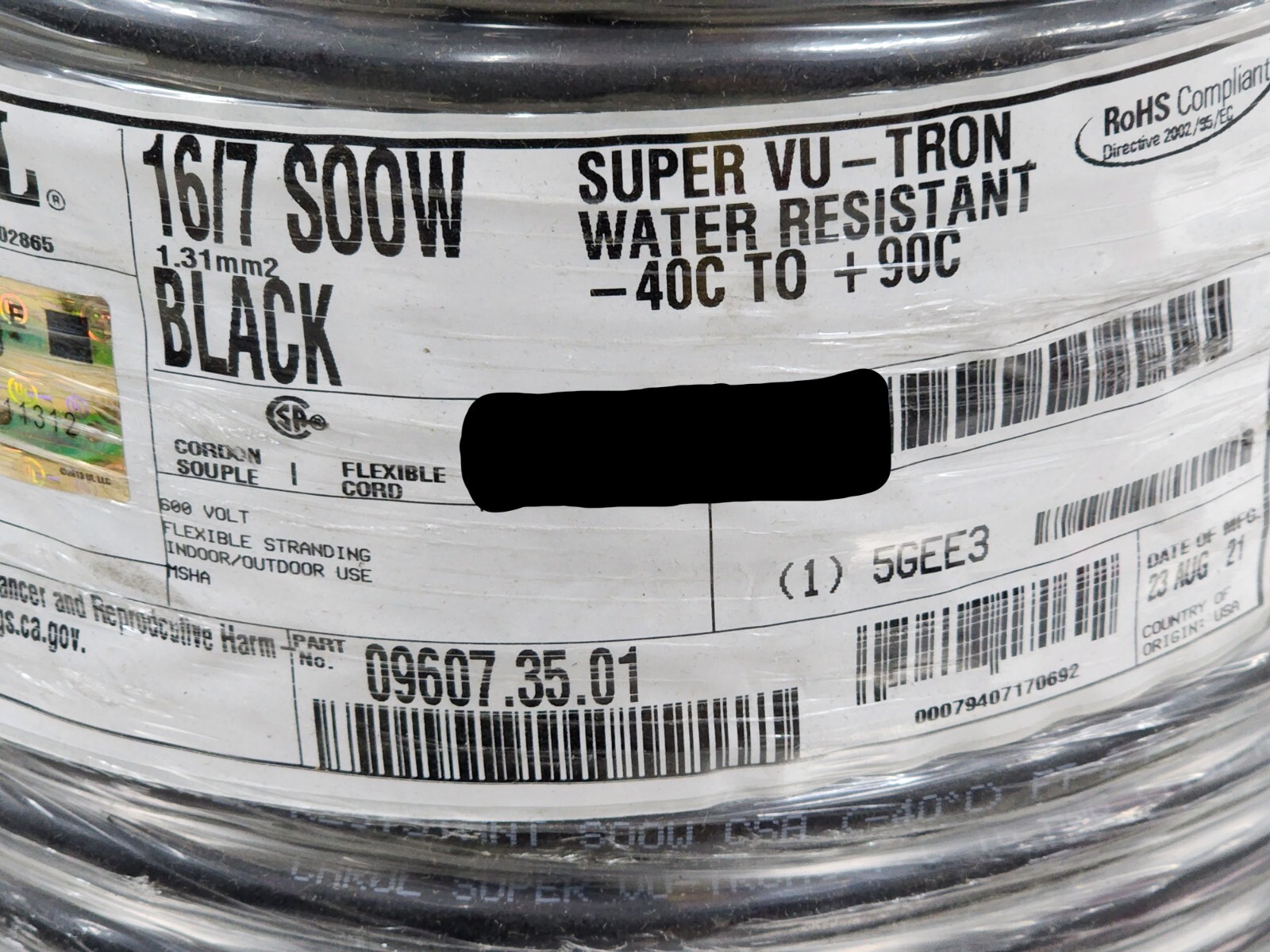 Carol 09607 16/7C Premium Super Vu-Tron SOOW 600V Portable Power Cord ...