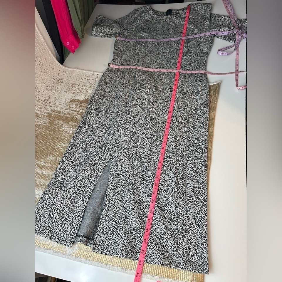 LOFT Black & White Leopard Jacquard Midi Dress Front Slit NWT | Size 8 ...