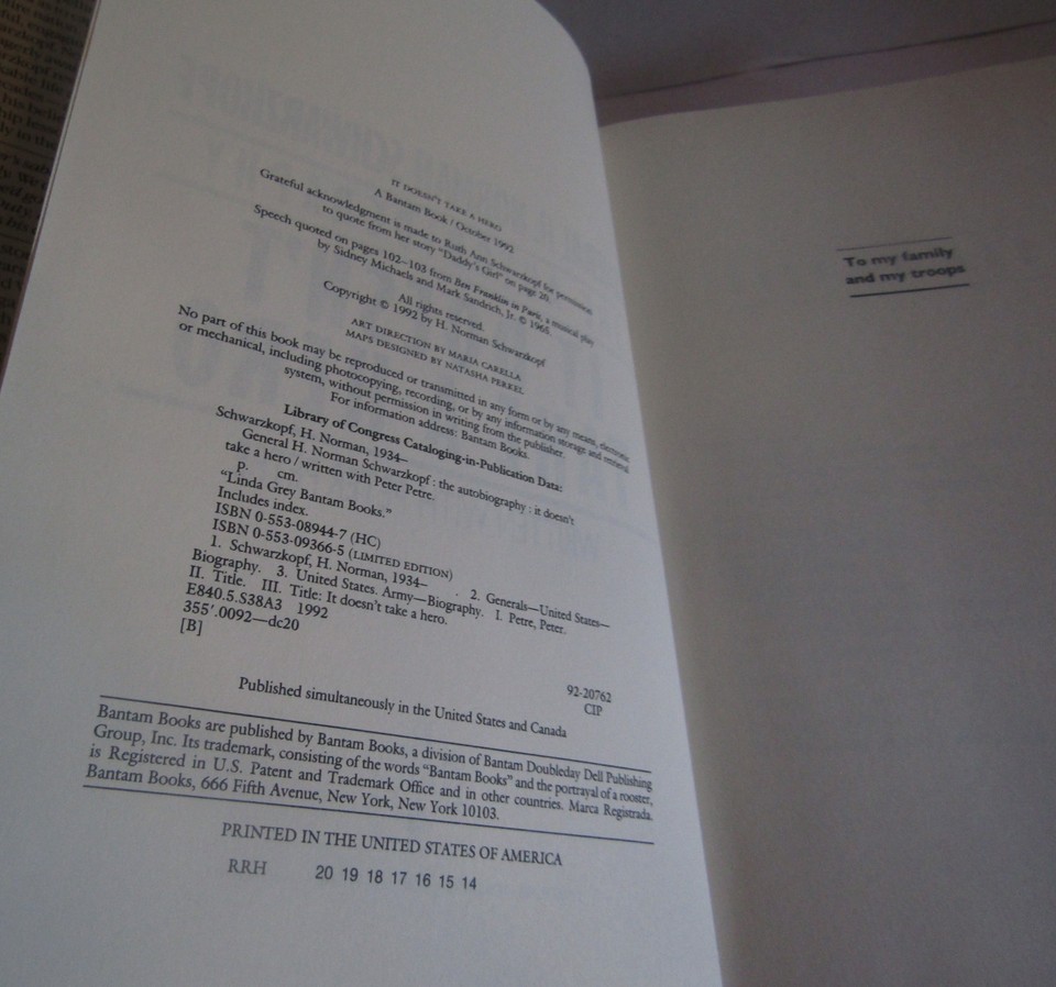 NORMAN SCHWARZKOPF Signed Book IT DOESN'T TAKE A HERO | eBay