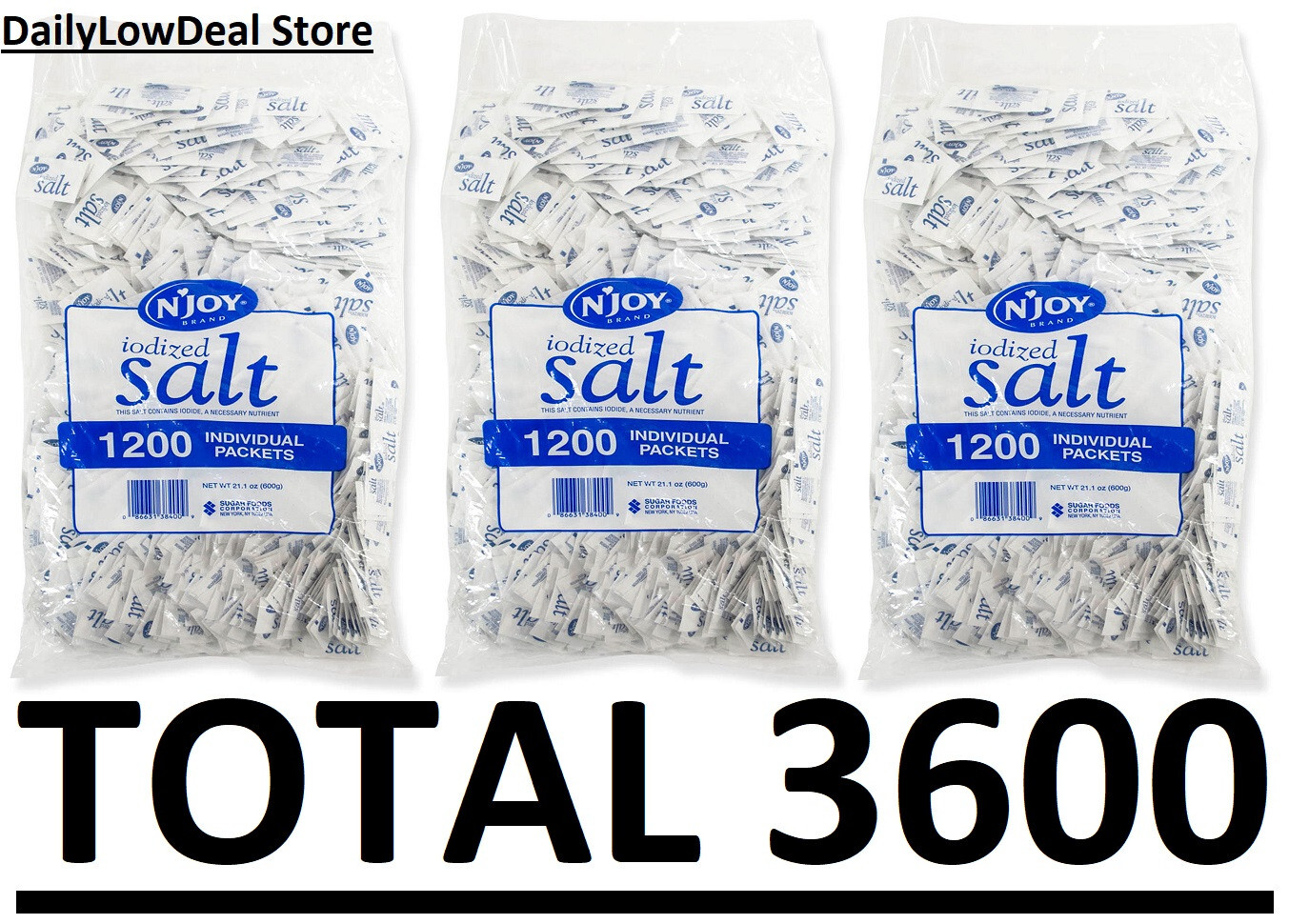 3 PACK - N'JOY Iodized Salt - 1,200 ct. 0.5 gm Packets (Total 3600 ...