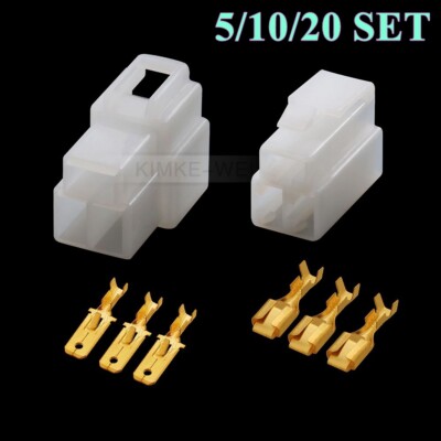 3 Pin/Way 6.3mm Electrical Multi Connector Plug Kit For Car Motorcycle ...