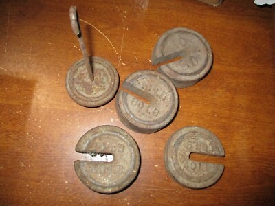 Antique Cast Iron Hanging Scale Disc Round Weight Plates 40, 80 | eBay
