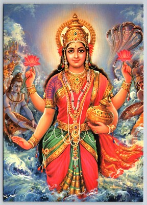 Postcard Goddess Lakshmi Holding Pot of Nectar Hindu God and Goddess ...