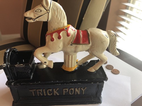 TRICK PONY HORSE CAST IRON MECHANICAL COIN PENNY BANK | eBay