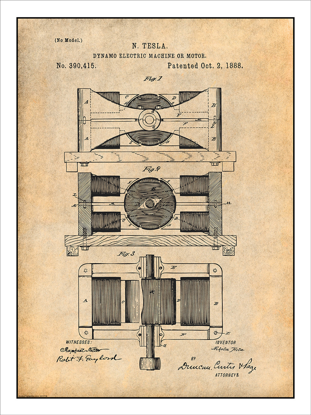 1888 Tesla Dynamo Electric Motor Patent Print Art Drawing Poster | eBay