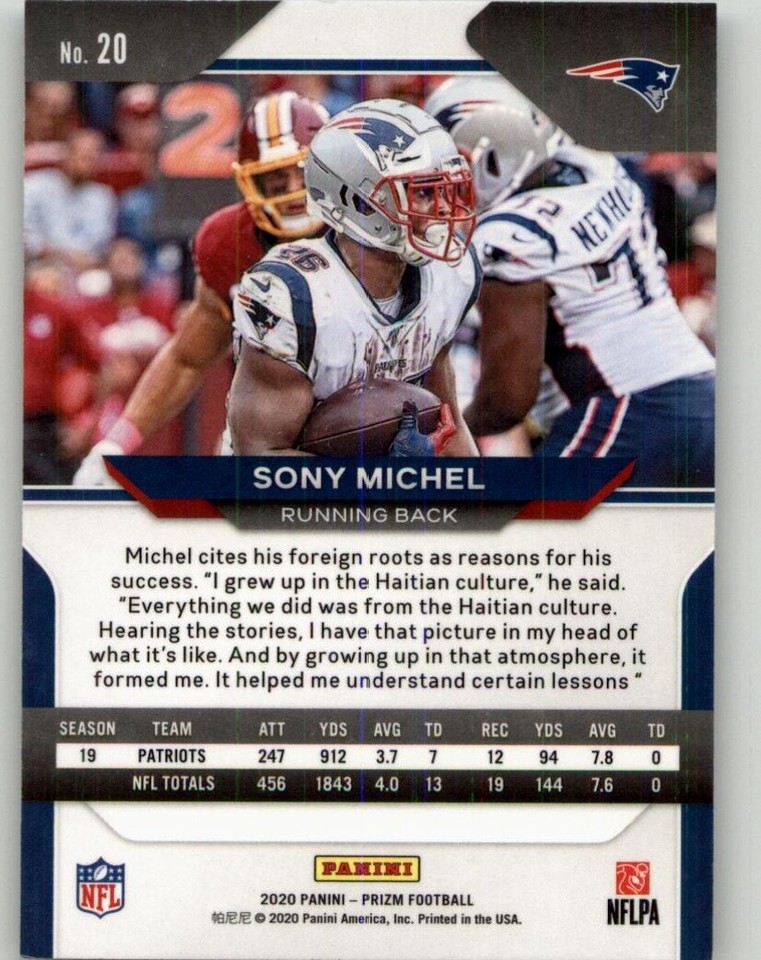 2020 Panini Prizm Sony Michel #20 MEM,SN New England Patriots | eBay