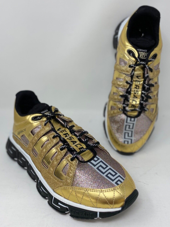 $1125 Men's Versace Trigreca Gold Glitter Sneakers DSU80941A02748 6Y090 ...