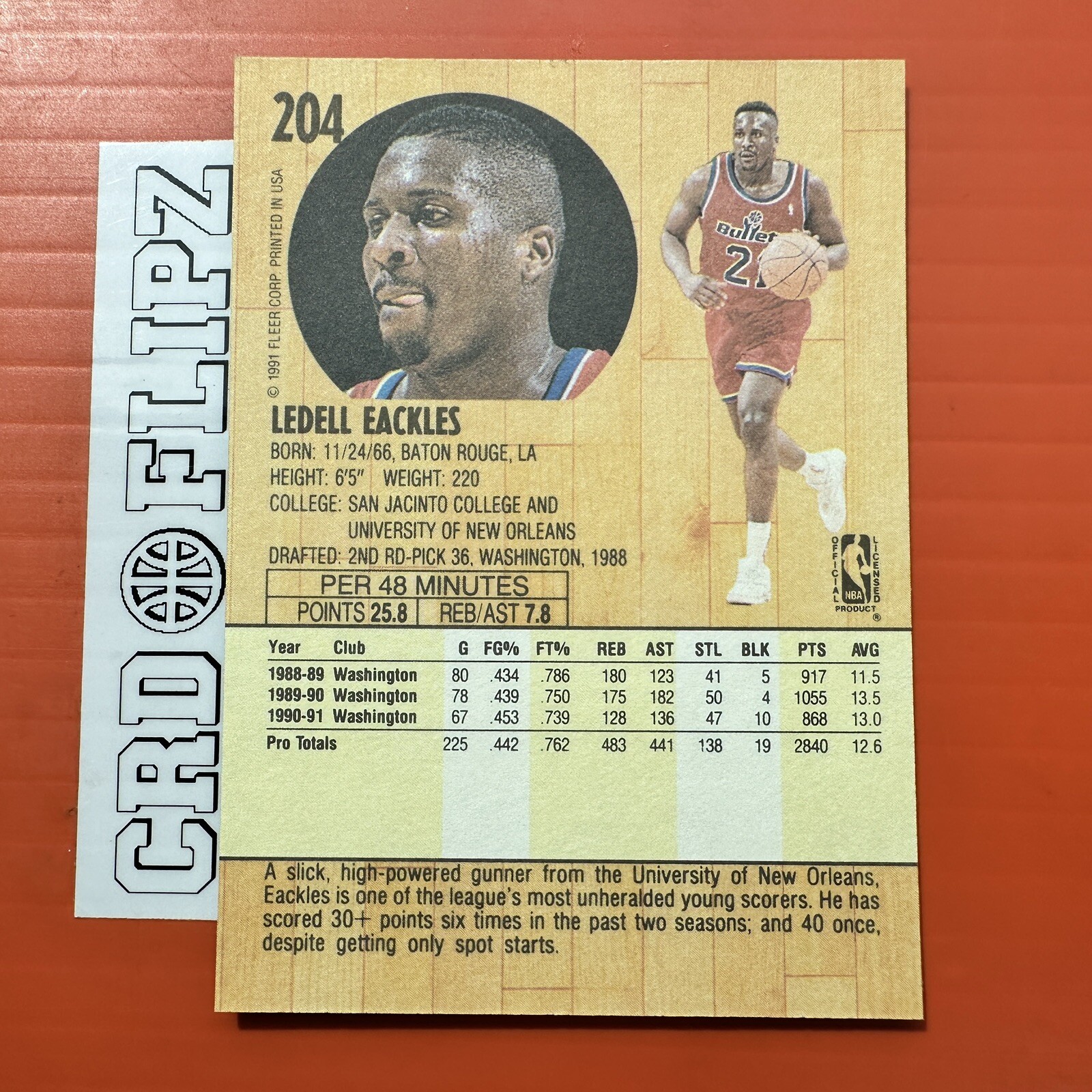 Ledell Eackles Washington Bullets 1991-92 Fleer #204 | eBay
