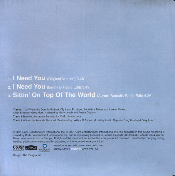 LEANN RIMES - I NEED YOU - CD SINGLE MAXI JEWEL CASE 3 TITRES 2001 | eBay