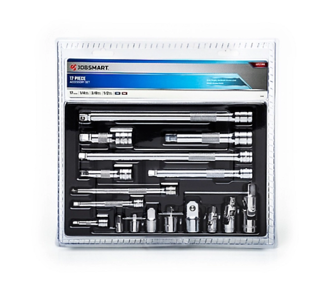 JobSmart 17 pc. Hand Tool Accessory Set 9 Extensions 5 Adapters 3 Univ ...