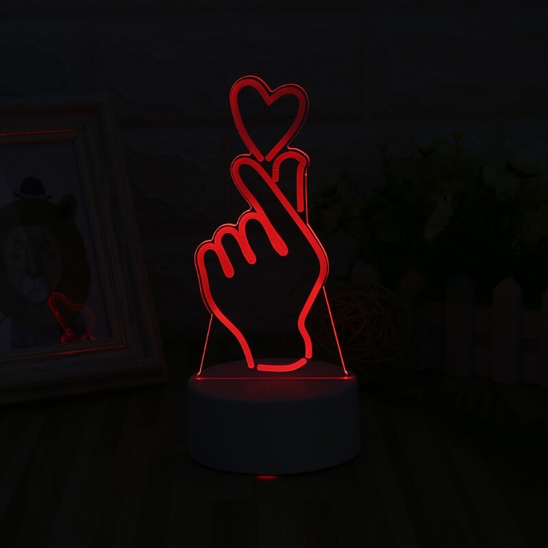 USB Novelty 7 Colors Changing Finger Heart LED Night Light 3D Desk ...