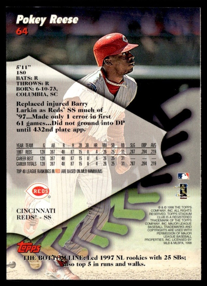 1998 Stadium Club Pokey Reese Cincinnati Reds #64 | eBay