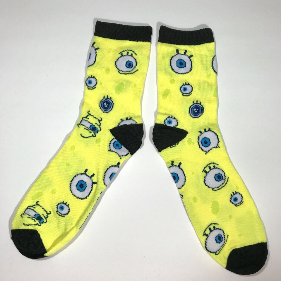 SPONGEBOB SOCKS lower calf crew yellow cartoon big logo fun ADULT OSFM ...