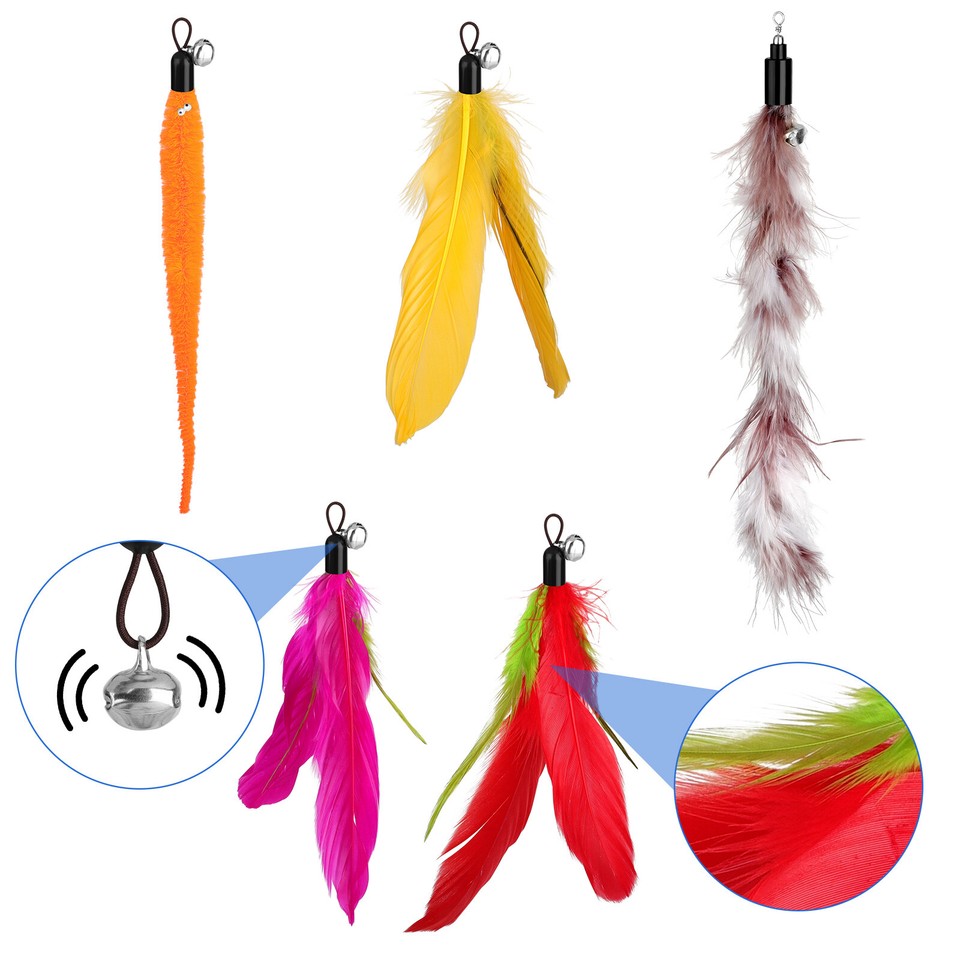 12Pcs Kitten Cat Toy Feather Bell Wand Teaser Rod Interactive Play Pet ...