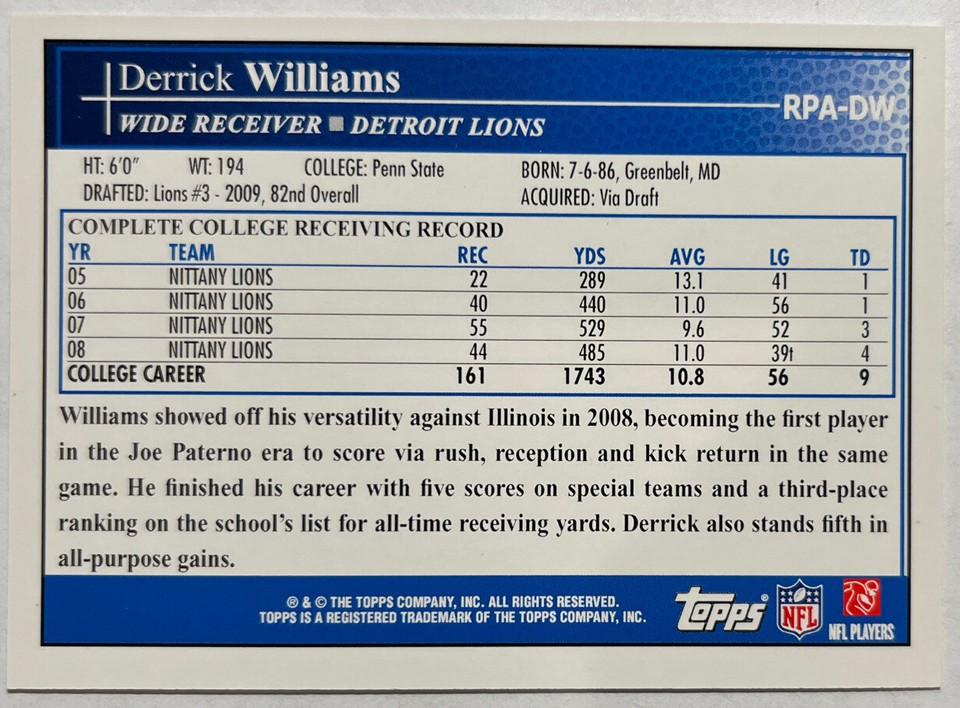 2009 Topps Rookie Premiere Autographs Red Ink Derrick Williams Auto ...