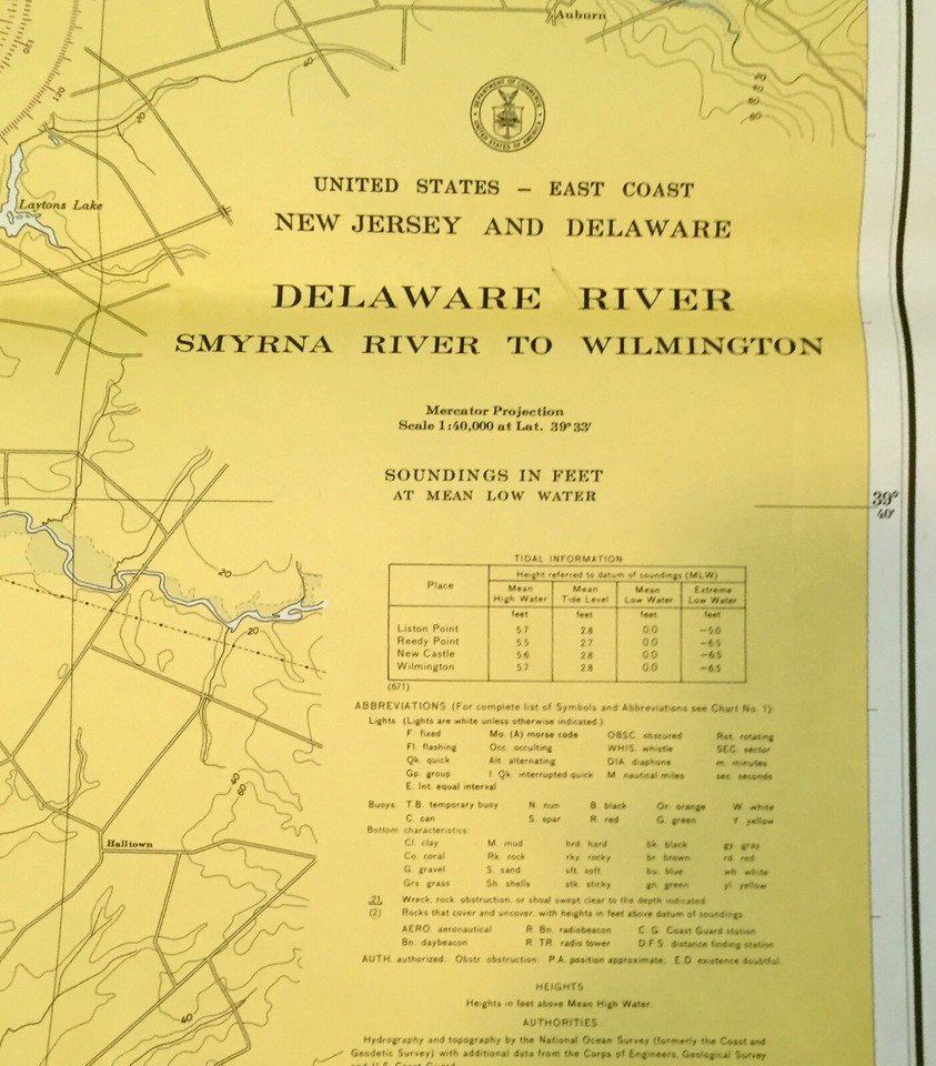 VINTAGE NAUTICAL CHART MAP NJ DEL DELAWARE RIVER Smyrna River to ...