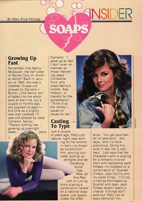 1984 TV SOAP OPERA ARTICLE~JANE CAMERON ANOTHER WORLD PATTY LOTZ Loving ...