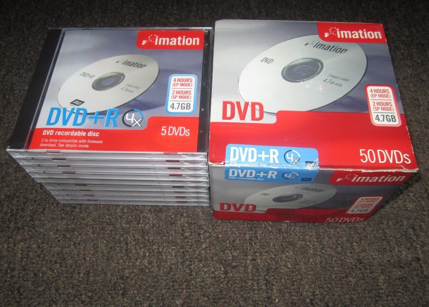 LOT OF 60 x New imation DVD+R 4x DVD 4.7GB 4 hours (EP MODE) 2 HOURS ...