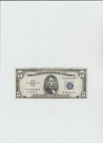 1953 Silver Certificate $5 Dollar Bill Blue Seal Note C 41845488 A | eBay
