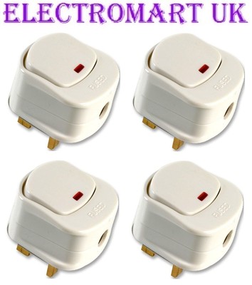 4 X 13A 13 AMP SWITCHED MAINS PLUGS WHITE RED NEON INDICATOR LIGHT ...