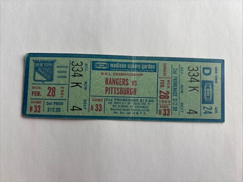 NEW YORK RANGERS VS PITTSBURGH HOCKEY FULL TICKET FEBRUARY 28, 1983 | eBay